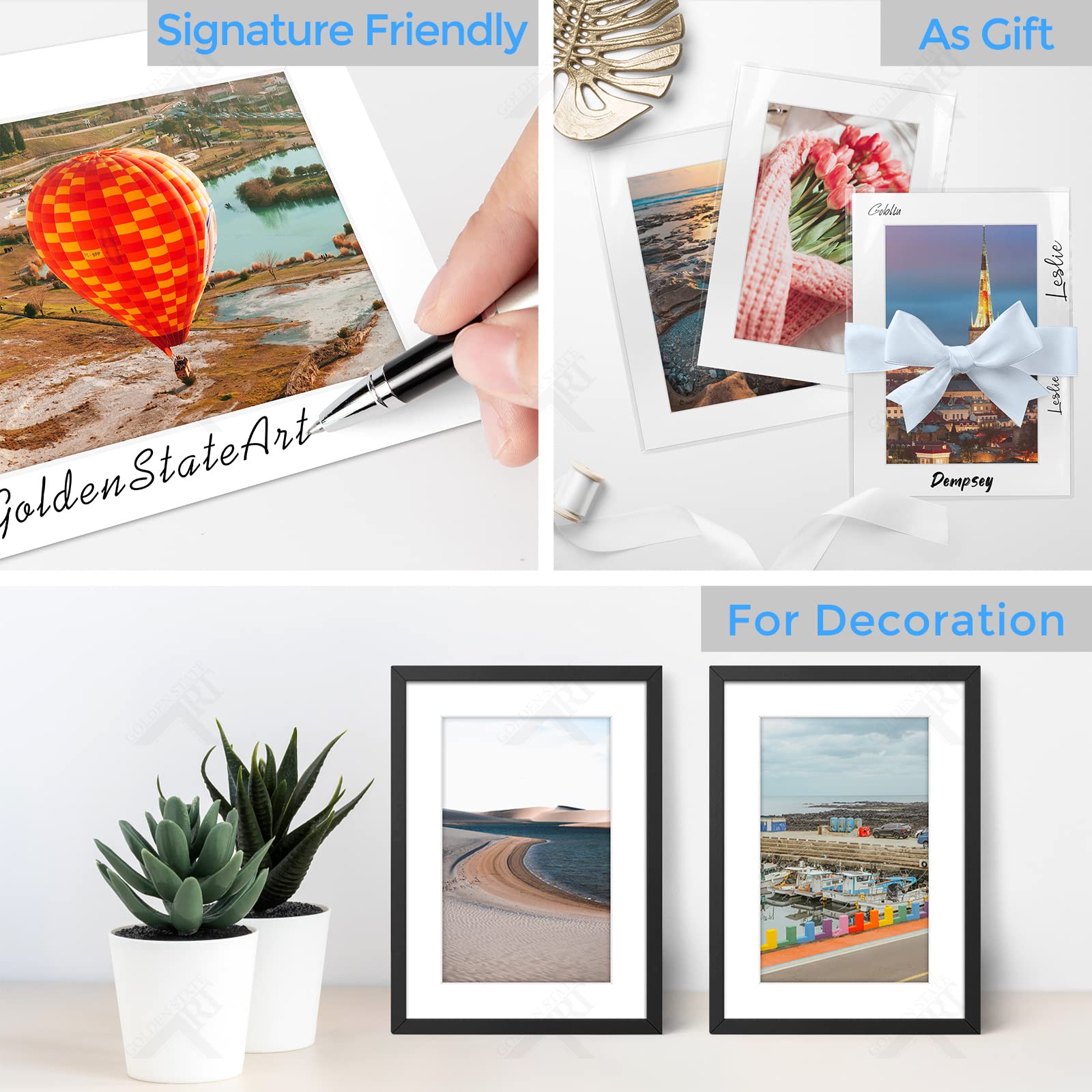 Golden State Art, Pack of 25, 5x7 White Picture Mat Full Set - Fit 4x6 Photo/Print - High Premier Acid Free Bevel Pre-Cut White Core Mattes - Includes 25 Backing Backer Board & Clear Bags