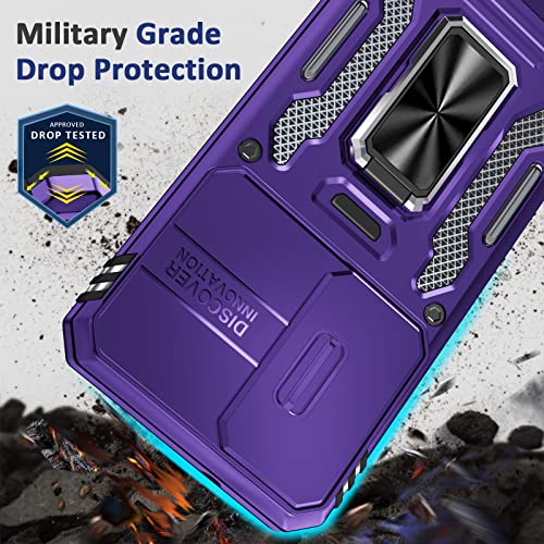 BaHaHoues for Samsung Galaxy S23 Case with Slide Camera Cover for Samsung S23 Case with 360° Rotatable Magnetic Kickstand Ring, Military Grade Shockproof Protective Case for Galaxy S23 5G (Purple)