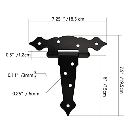 Garden Gate Hinges,Tee Shed Hinge, 4 X 6 Inch Heavy Duty Hinges Black Iron T-Shaped Triangular Slotted Hinges Shed Wood Fence Door Hinges Hardware Door Accessories