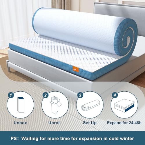 Maxzzz 4 Inch Memory Foam Mattress Topper Twin Size, High Density Ventilated Firm Gel Bed Foam Topper with Washer & Dryer-Safe Cover, CertiPUR-US & Oeko-Tex Blue