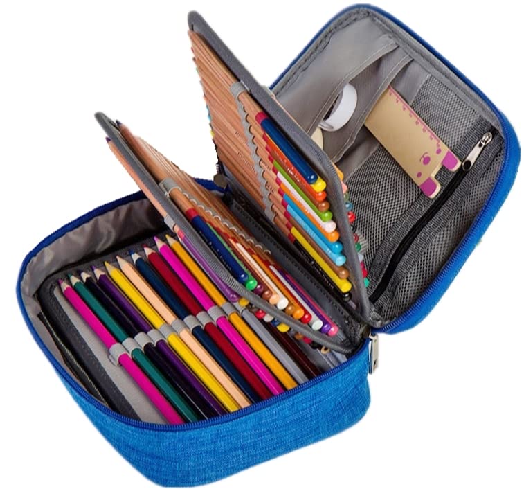 Catekro Pencil Case Canvas School Pencil Cases for Girls Boy Pencil Case 72 Holes Pen Box Multi Function Storage Bag Case Pouch School Supplies(Blue)