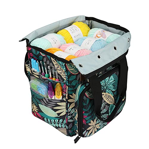 Knitting Yarn Bag, Portable Crochet Storage Tote Bag for Crochet Hooks, Knitting Needles, Yarn Skeins,Knitting Accessories Organizer,Suitable for Beginners and Experienced Crochet Lovers (Green)