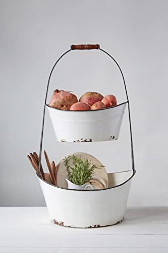 Creative Co-Op White 2 Tier Bucket 60-Non-Food Storage-Metal