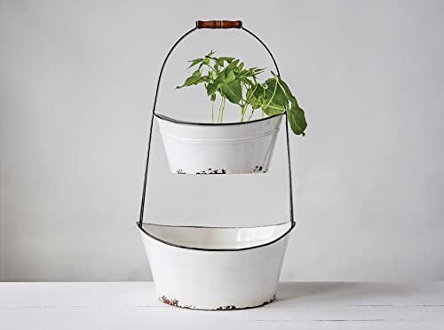 Creative Co-Op White 2 Tier Bucket 60-Non-Food Storage-Metal