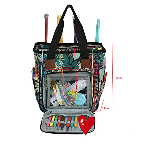 Knitting Yarn Bag, Portable Crochet Storage Tote Bag for Crochet Hooks, Knitting Needles, Yarn Skeins,Knitting Accessories Organizer,Suitable for Beginners and Experienced Crochet Lovers (Green)