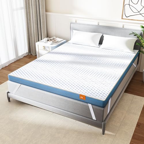 Maxzzz 4 Inch Memory Foam Mattress Topper Twin Size, High Density Ventilated Firm Gel Bed Foam Topper with Washer & Dryer-Safe Cover, CertiPUR-US & Oeko-Tex Blue