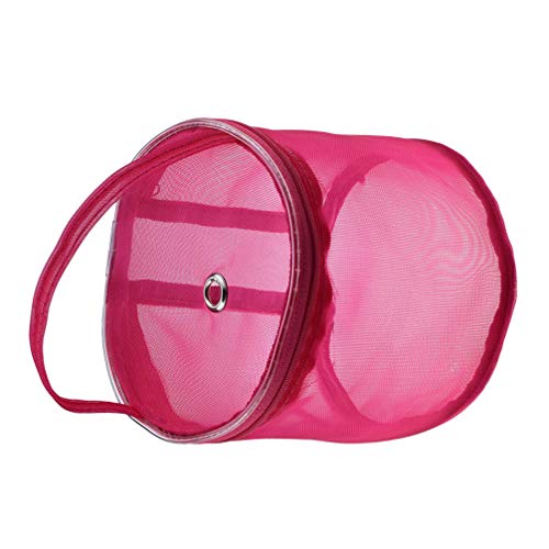 TOPBATHY Crochet Tote Bag Yarn Storage Bag Nylon Mesh Tote Bag with Handle Rosy