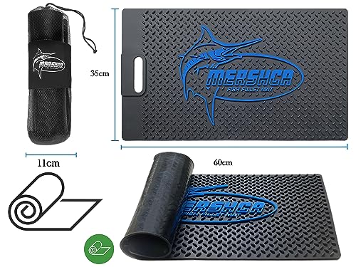 Mershca Fish Fillet Mat with Storage Bag, Portable Fish Cleaning & Cutting Board Grips Fish for Easy Filleting, Fish Mat for Scaling Fish, 14"x24"