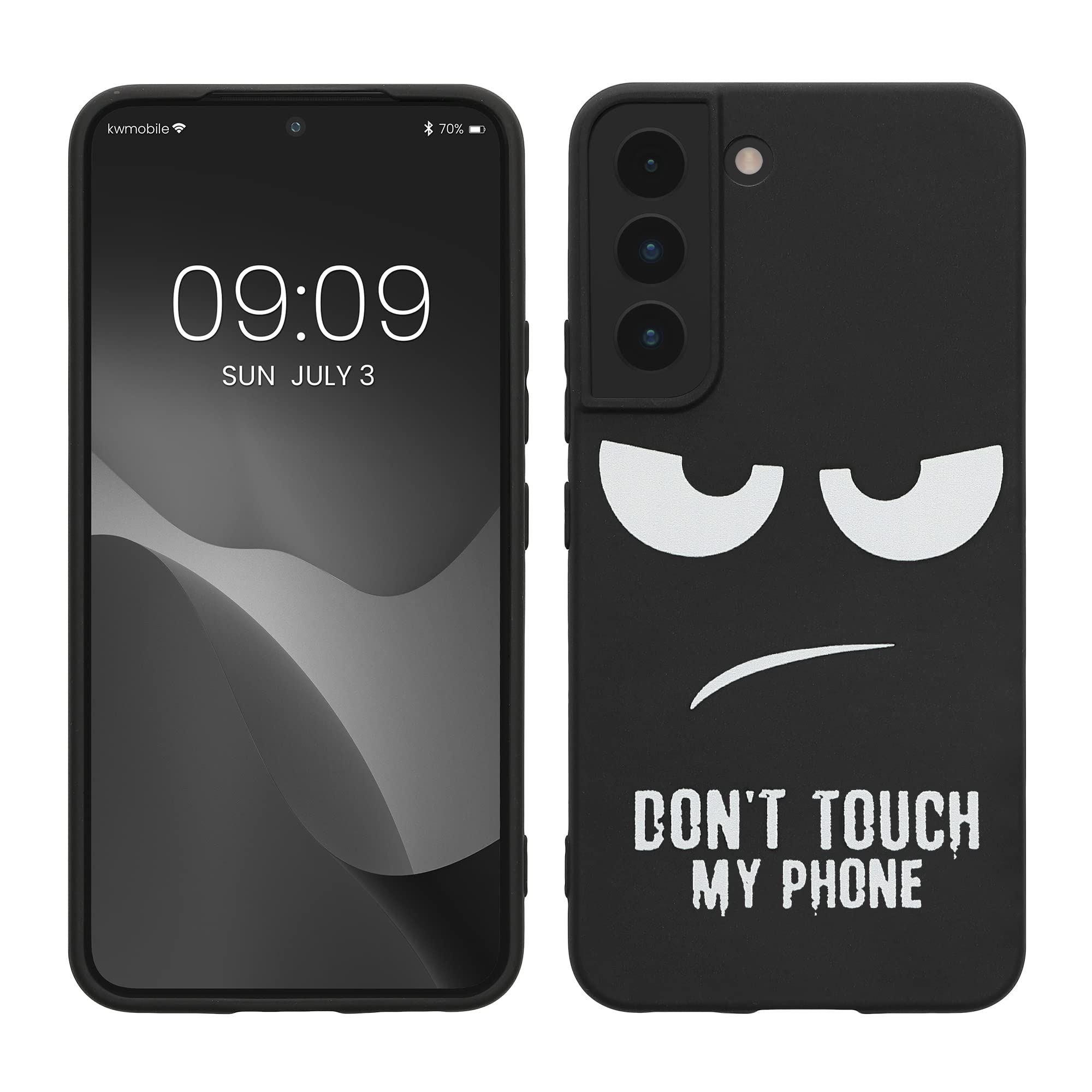 kwmobile TPU Silicone Case Compatible with Samsung Galaxy S22 - Case Soft Cover - Don't Touch My Phone White/Black