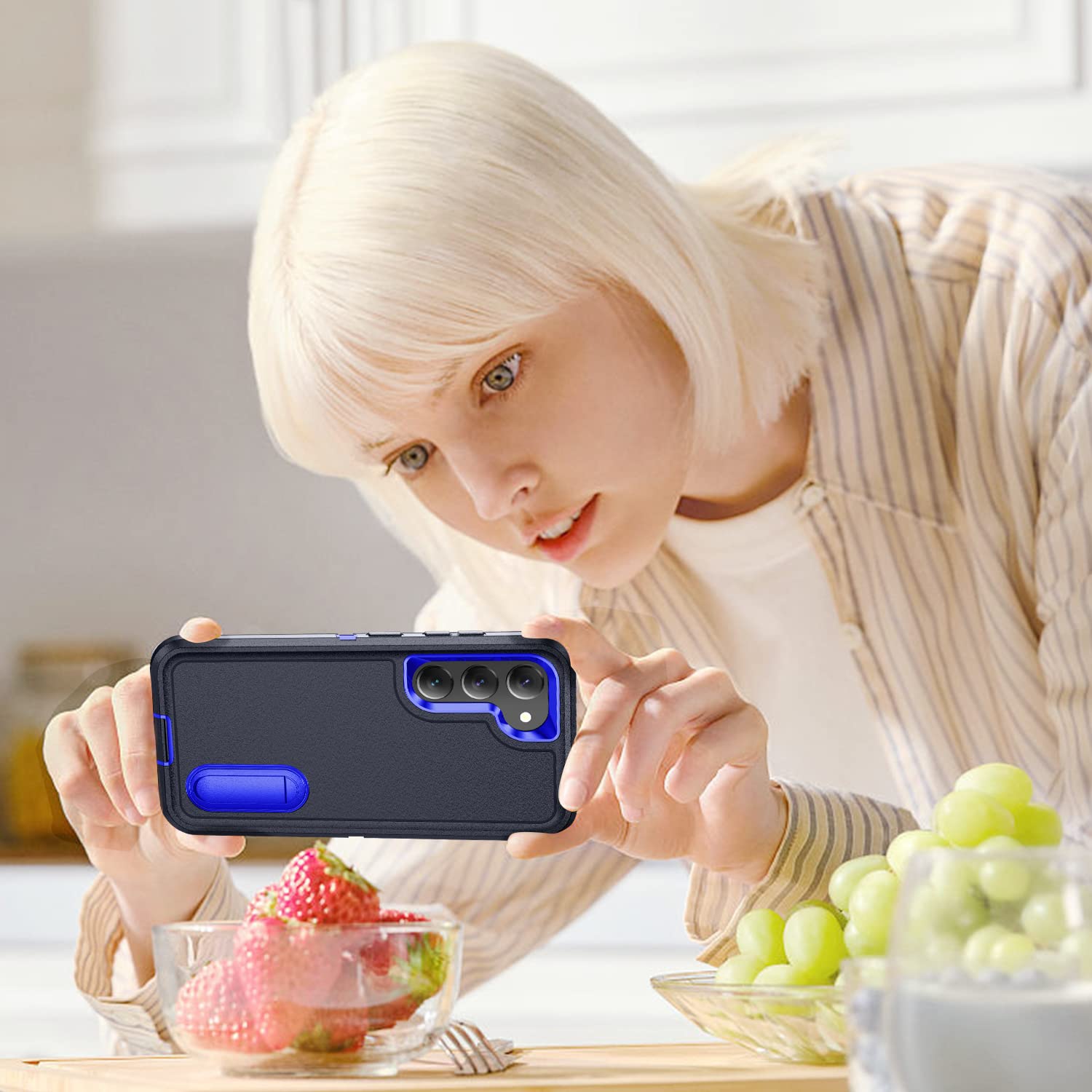 BaHaHoues for Samsung Galaxy S23 Case, Samsung S23 Phone Case with Built in Kickstand, Shockproof/Dustproof/Drop Proof Military Grade Protective Cover for Galaxy S23 5G (Dark Blue/Sapphire)