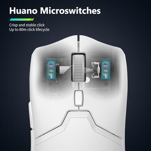 DeLUX M800PRO Wireless Gaming Mouse, Rechargeable Lightweight Computer Mouse, with PAW3395 Sensor 26000DPI, Tri-Mode, Huano Pink Switches, Matt UV Coating (White)