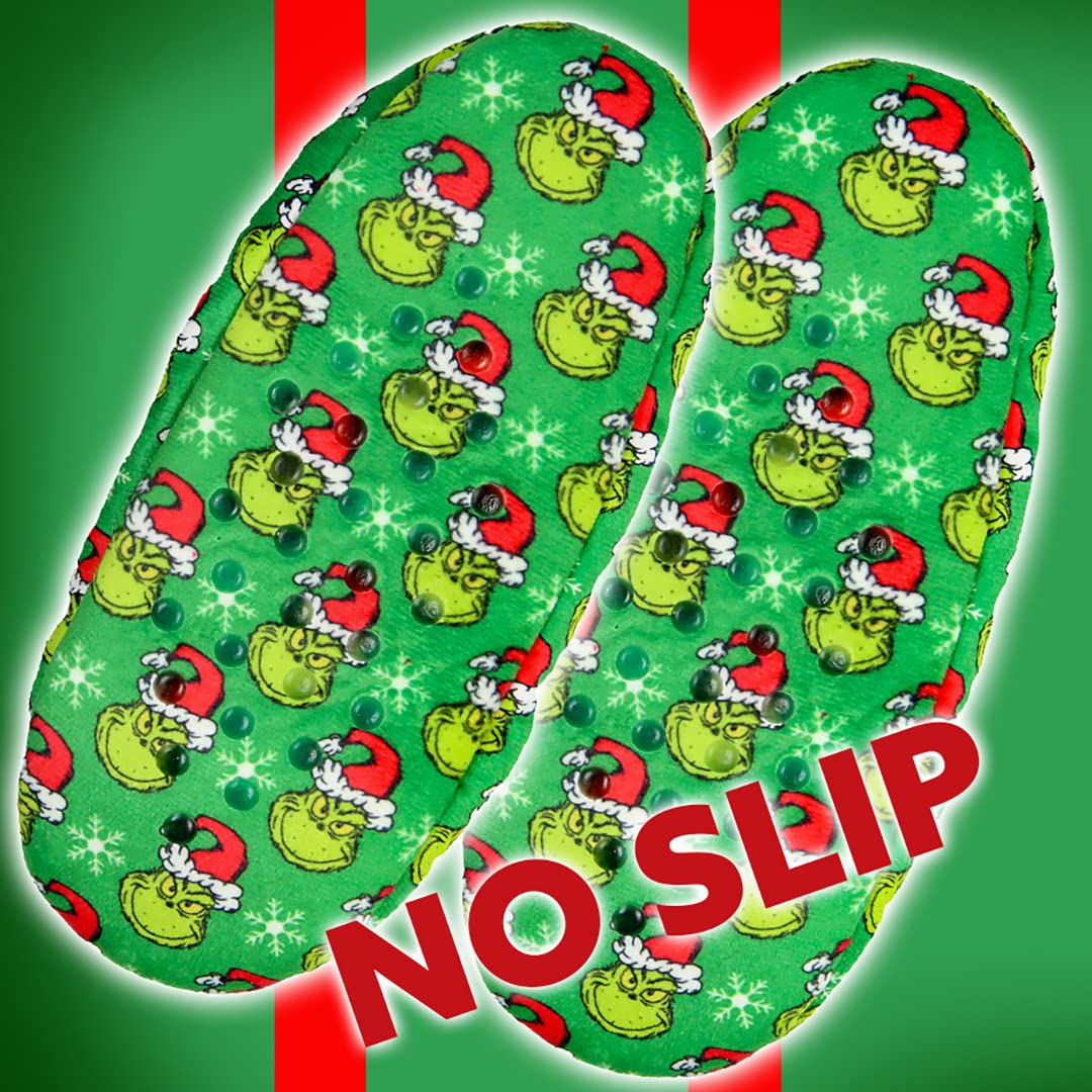 Dr. Seuss GRINCH That Stole Christmas Slippers Santa Grinch Slipper Socks with No-Slip Sole For Women Men (Small)