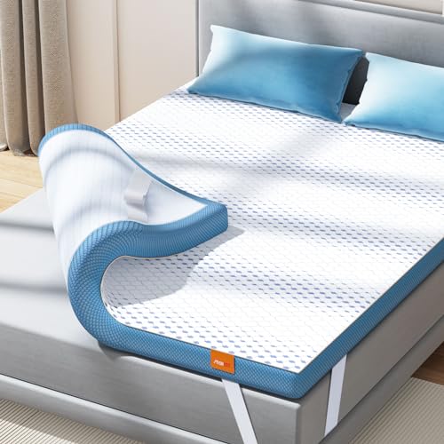 Maxzzz 4 Inch Memory Foam Mattress Topper Twin Size, High Density Ventilated Firm Gel Bed Foam Topper with Washer & Dryer-Safe Cover, CertiPUR-US & Oeko-Tex Blue