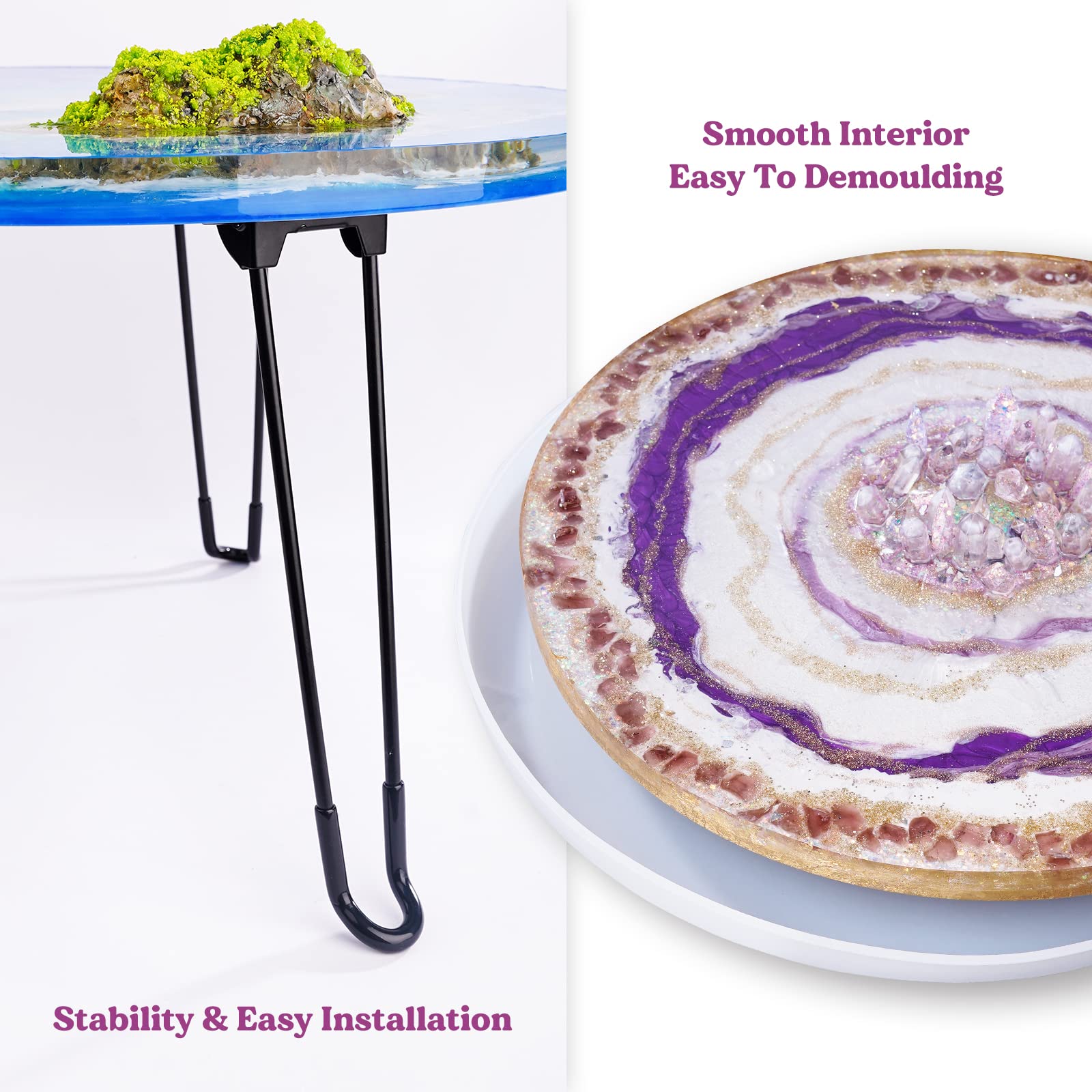 LET'S RESIN Extra Large Resin Molds, 20 Inch XL Round Silicone Molds with 3 Pcs Hairpin Legs for Table, Epoxy Resin Molds for Tray, Clock, Resin Art, Resin Casting, Gifts