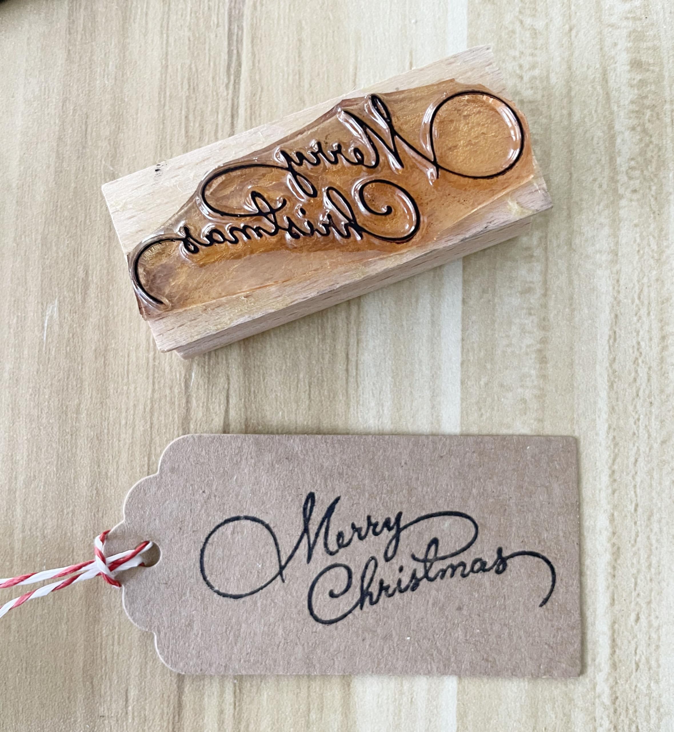 CHYHMYT - Merry Christmas Gift Tag Stamp-Holiday Stamp -Wood Stamp-DIY Greeting Card