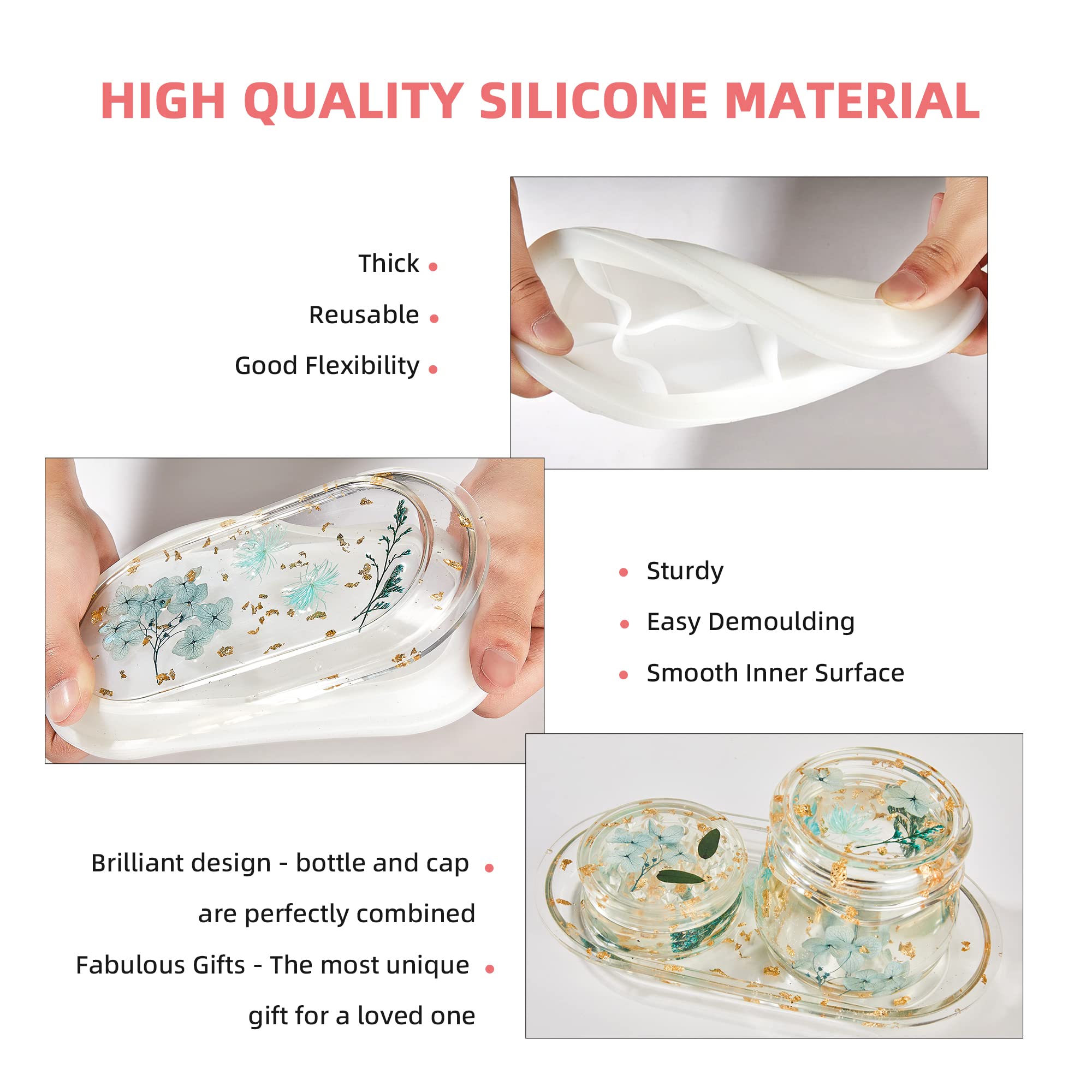 3-Piece Silicone Molds for Epoxy Resin - Rolling Tray Mold for Resin, Resin Pudding Jar Mold with Lid, Grinder Molds for Resin Casting, DIY Epoxy Resin Molds Kit for Storage and Decoration