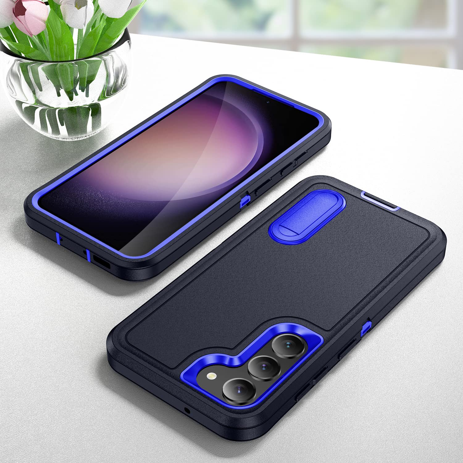 BaHaHoues for Samsung Galaxy S23 Case, Samsung S23 Phone Case with Built in Kickstand, Shockproof/Dustproof/Drop Proof Military Grade Protective Cover for Galaxy S23 5G (Dark Blue/Sapphire)