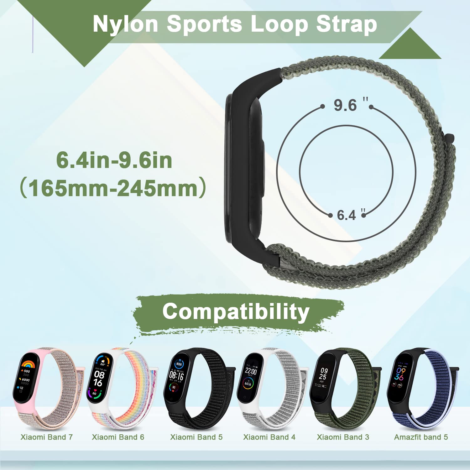 WNIPH Nylon Band Compatible with Xiaomi Mi Band 7/Mi Band 6/Mi Band 5/Mi Band 4/Mi Band 3/Amazfit Band 5, Soft Adjustable Sport Loop Wristband Replacement Strap for Xiaomi Mi Band 7/6/5/4/3 Women Men