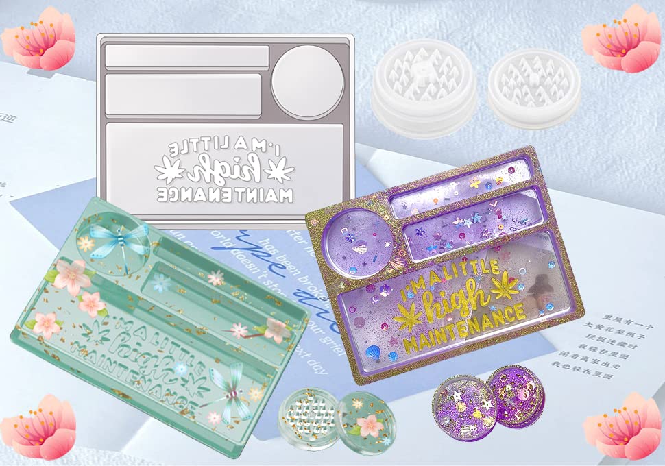 Mold with Lid and Grinder Mold,Silicone Molds for Resin - Large Resin Molds with Rolling Tray Mold and Resin Grinder Mold for Grind and Storage, DIY Storage Box Art Molds