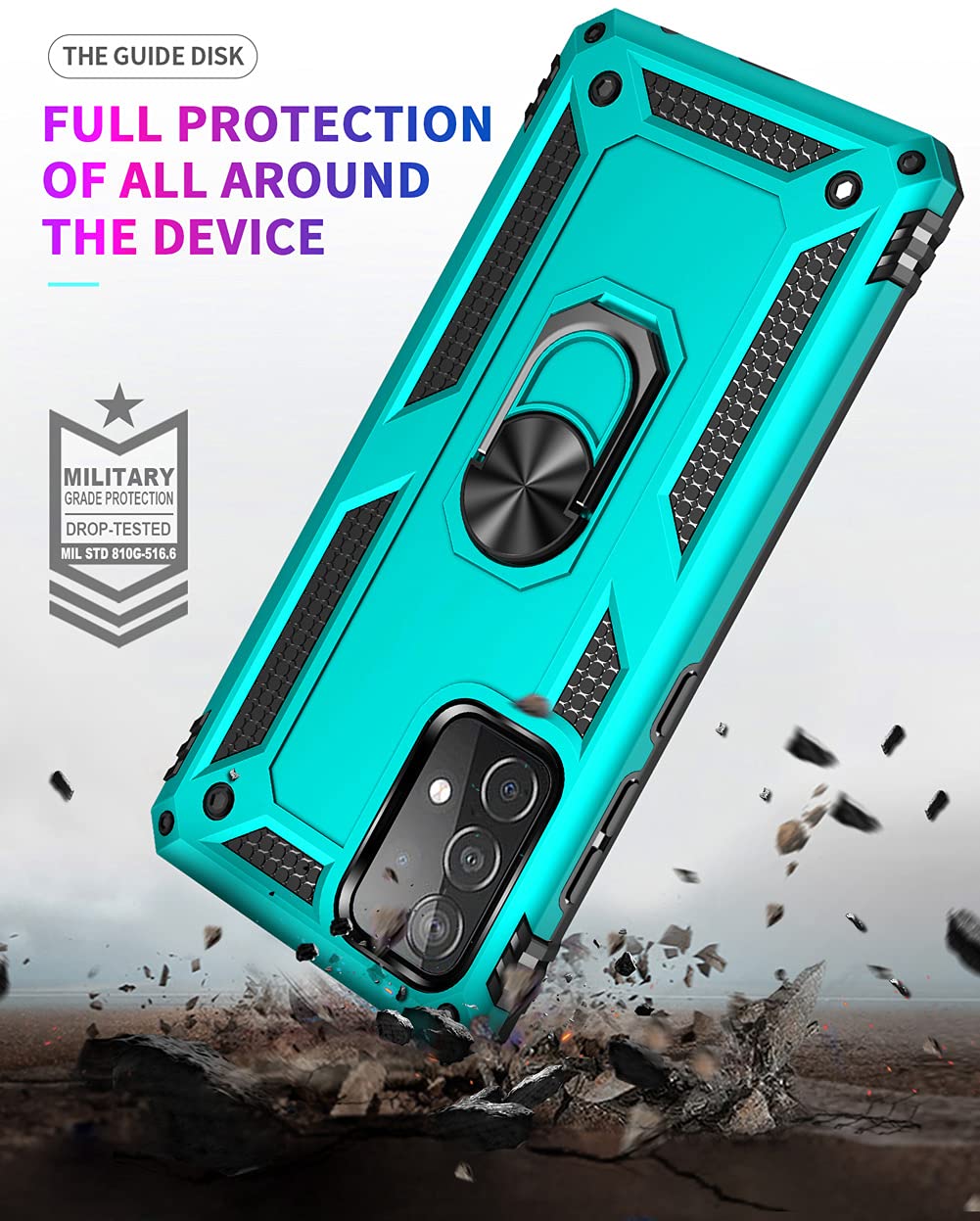 for Samsung A52 Case, Galaxy A52 Case with HD Screen Protector, Military-Grade Ring Holder Kickstand Car Mount 15ft Drop Tested Shockproof Cover Phone Case for Samsung Galaxy A52, Green