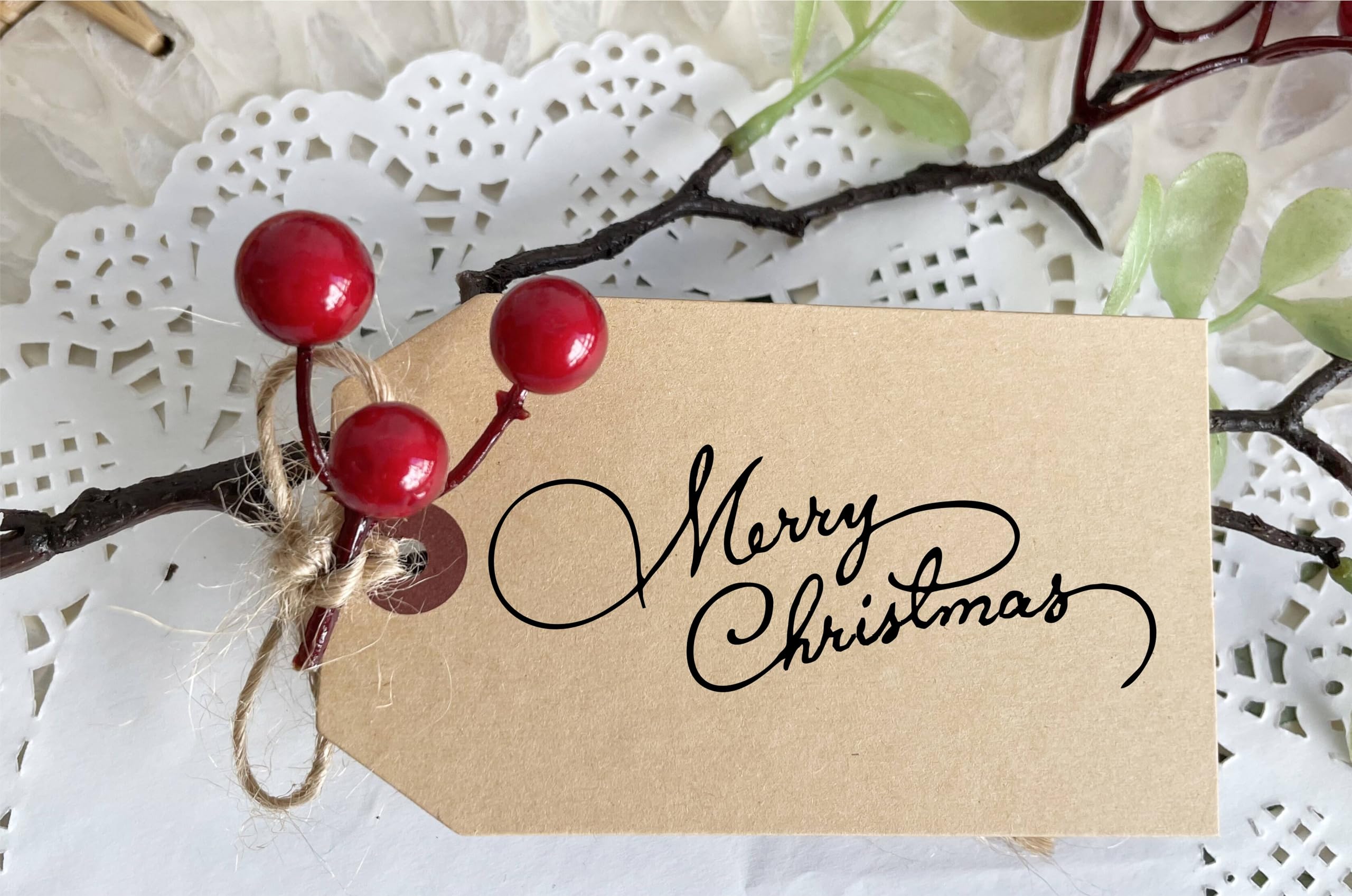 CHYHMYT - Merry Christmas Gift Tag Stamp-Holiday Stamp -Wood Stamp-DIY Greeting Card