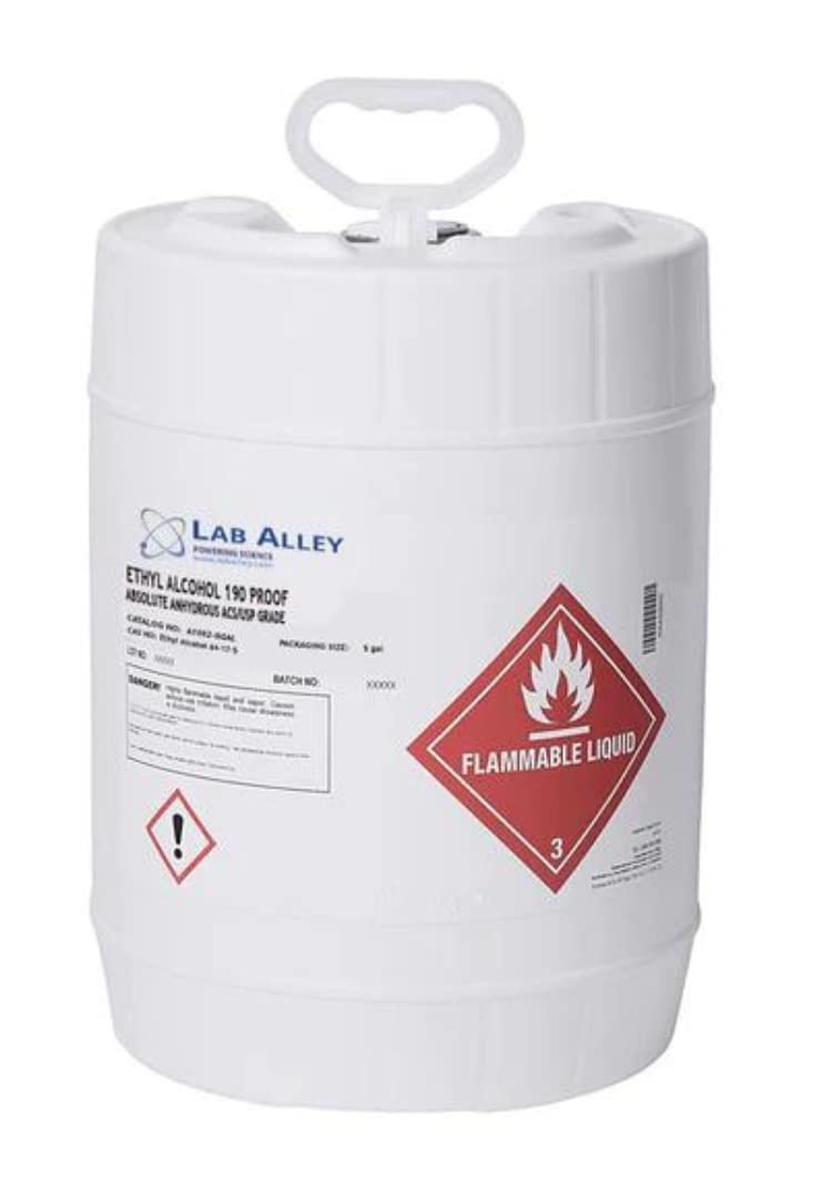 Ethanol 190 Proof (95%) Non-Denatured Alcohol, USP/FCC Food Grade, Kosher-5 GAL