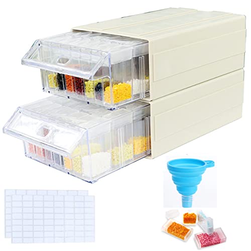 Huacan Diamond Painting Storage Containers 2 Pack Stackable Craft 70 Slots Bead Organizers for Diamond Painting Kits