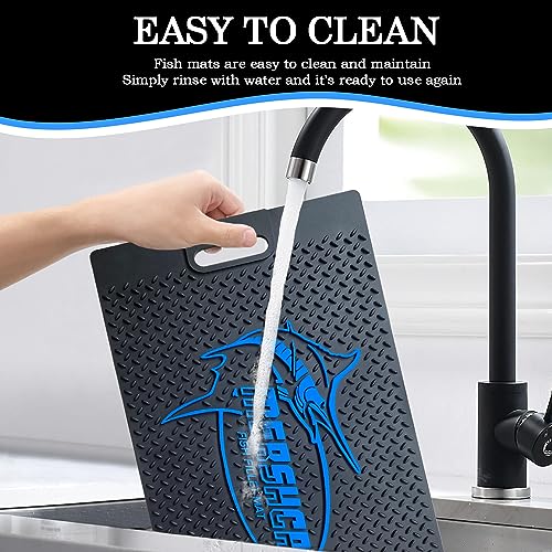 Mershca Fish Fillet Mat with Storage Bag, Portable Fish Cleaning & Cutting Board Grips Fish for Easy Filleting, Fish Mat for Scaling Fish, 14"x24"