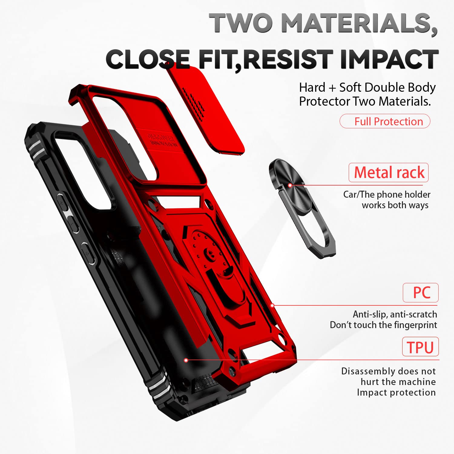 for Galaxy A54 5G Phone Case,with Screen Protectors and Camera Cover,[Military Grade] 16ft.Drop Tested Cover with Magnetic Kickstand Protective Case for Galaxy A54 5G, Red