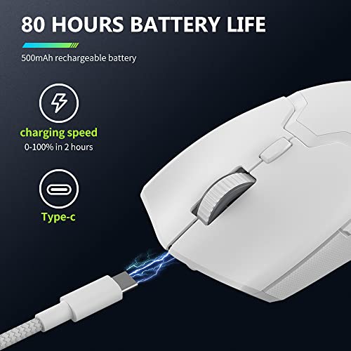 DeLUX M800PRO Wireless Gaming Mouse, Rechargeable Lightweight Computer Mouse, with PAW3395 Sensor 26000DPI, Tri-Mode, Huano Pink Switches, Matt UV Coating (White)