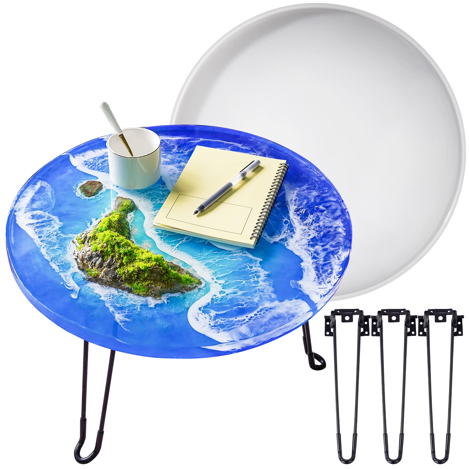 LET'S RESIN Extra Large Resin Molds, 20 Inch XL Round Silicone Molds with 3 Pcs Hairpin Legs for Table, Epoxy Resin Molds for Tray, Clock, Resin Art, Resin Casting, Gifts