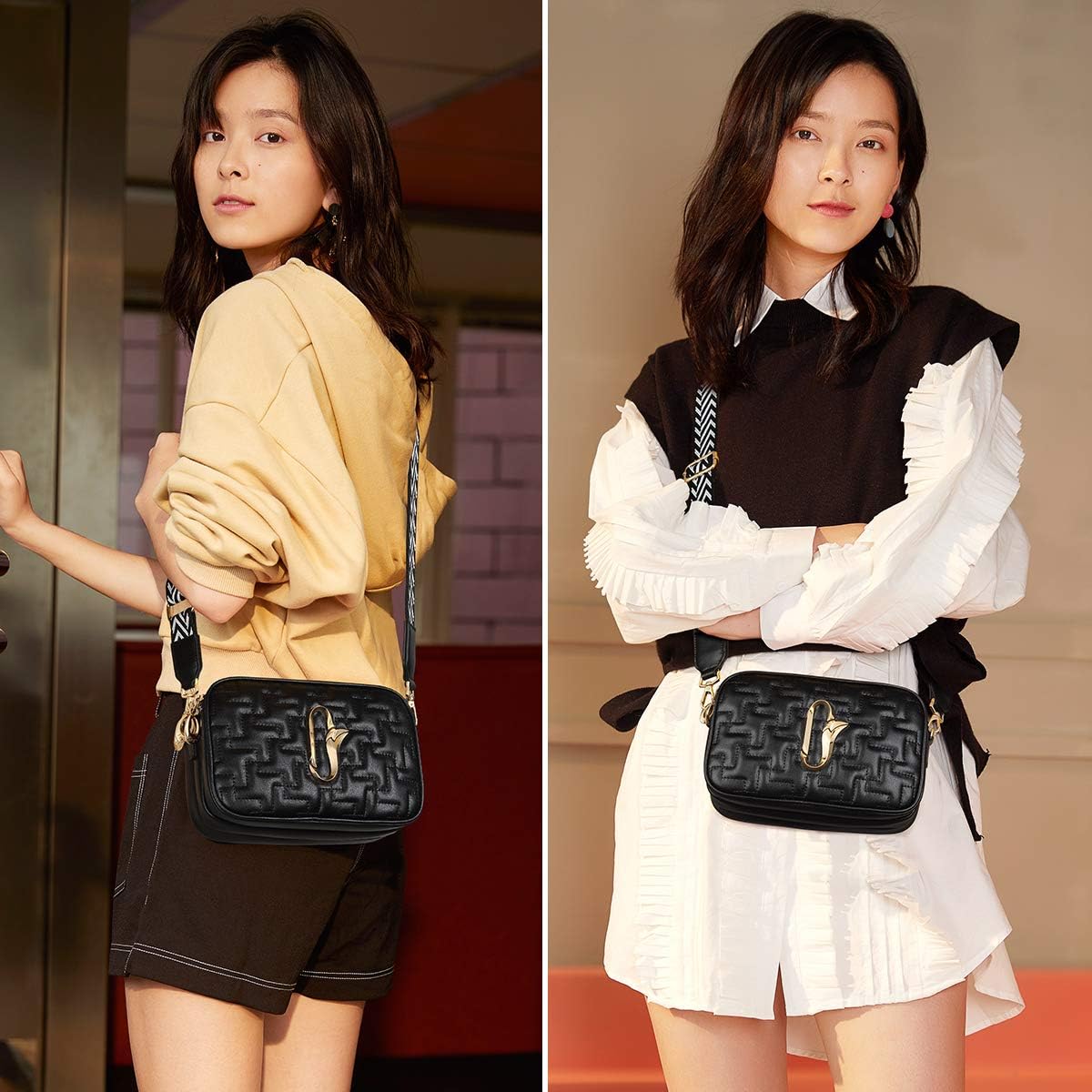 FOXLOVER Women's Crossbody Bags Leather Small Shoulder Bag Purses for Women Quilted Chain Lady Casual Lattice