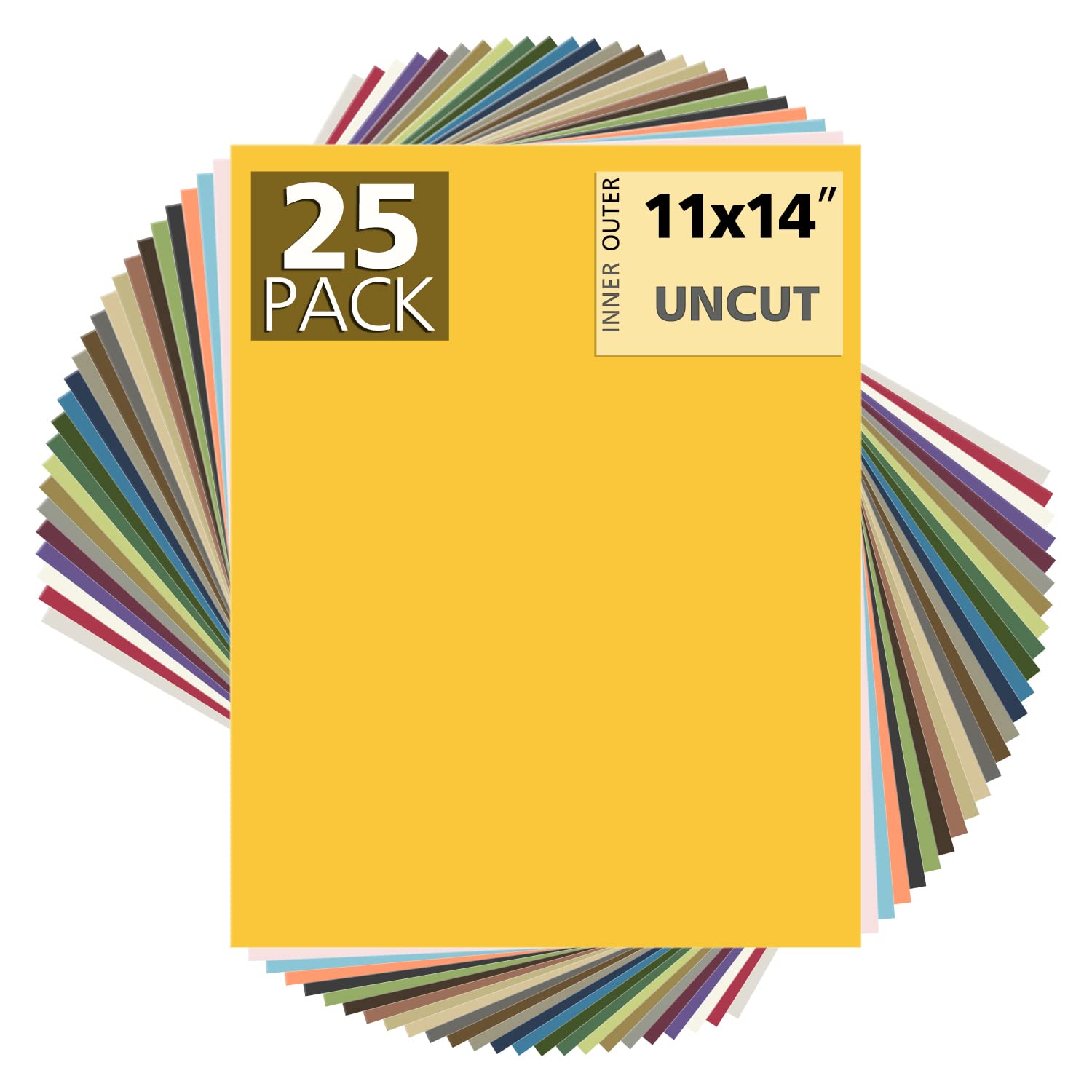 Mat Board Center, Pack of 25 11x14 Uncut Mat Boards - Assorted Colors - White Core - for Frames, Pictures, Photos, Crafts