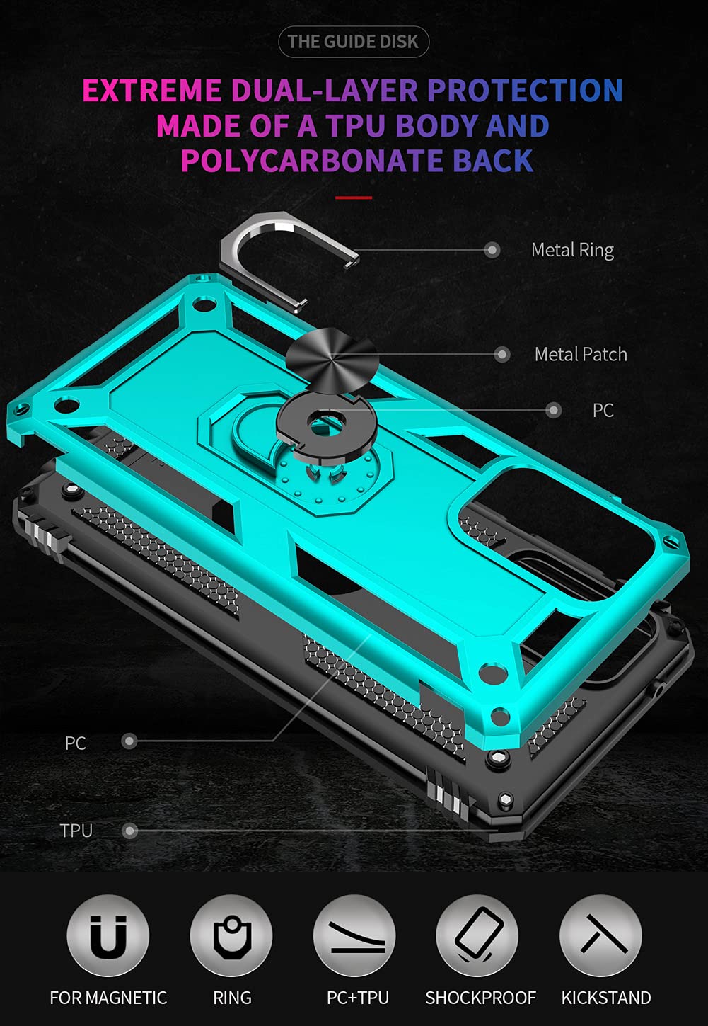 for Samsung A52 Case, Galaxy A52 Case with HD Screen Protector, Military-Grade Ring Holder Kickstand Car Mount 15ft Drop Tested Shockproof Cover Phone Case for Samsung Galaxy A52, Green