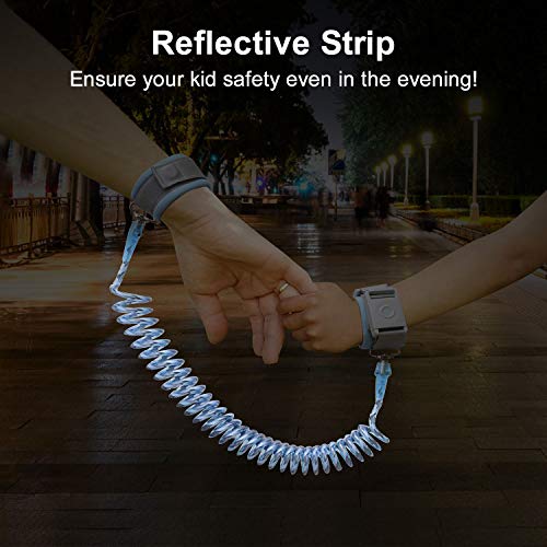 Anti Lost Wrist Link with Magnetic Induction Lock 2 Pack (4.92ft Pink+8.2ft Blue) Toddler Wrist Leash for Kids Child Safety Harness with Reflective Strip (Magnetic Unlock Design)