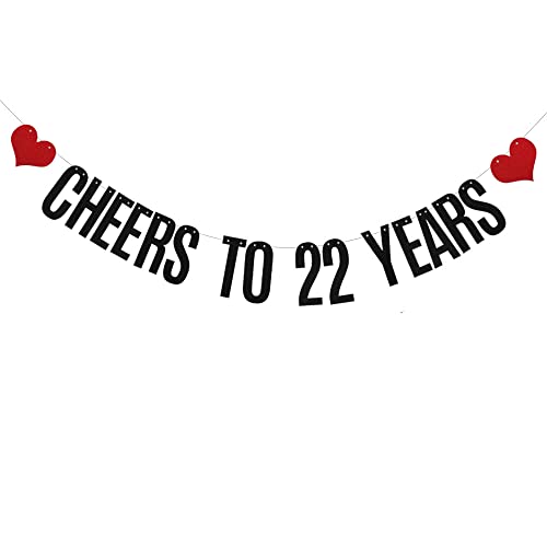 XIAOLUOLY Black Cheers to 22 Years Glitter Banner,Pre-Strung,22nd Birthday / Wedding Anniversary Party Decorations Bunting Sign Backdrops,CHEERS TO 22 YEARS