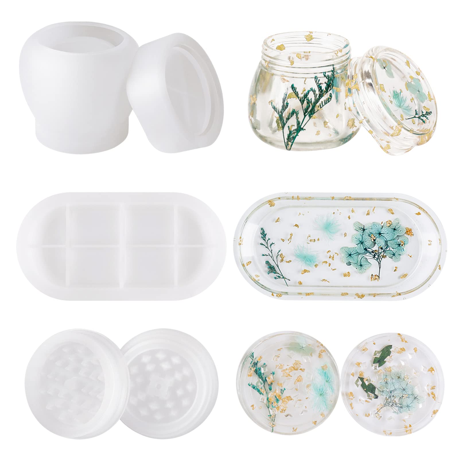 3-Piece Silicone Molds for Epoxy Resin - Rolling Tray Mold for Resin, Resin Pudding Jar Mold with Lid, Grinder Molds for Resin Casting, DIY Epoxy Resin Molds Kit for Storage and Decoration