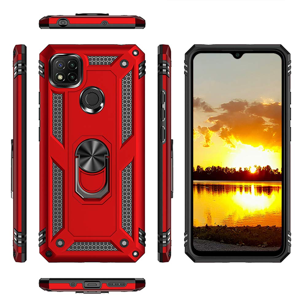 DuoLide for Xiaomi Redmi 9C Case with Tempered Glass Screen Protector [2 Pack], Hybrid Heavy Duty Dual Layer Anti-Scratch Shockproof Defender Kickstand Case Cover, Black