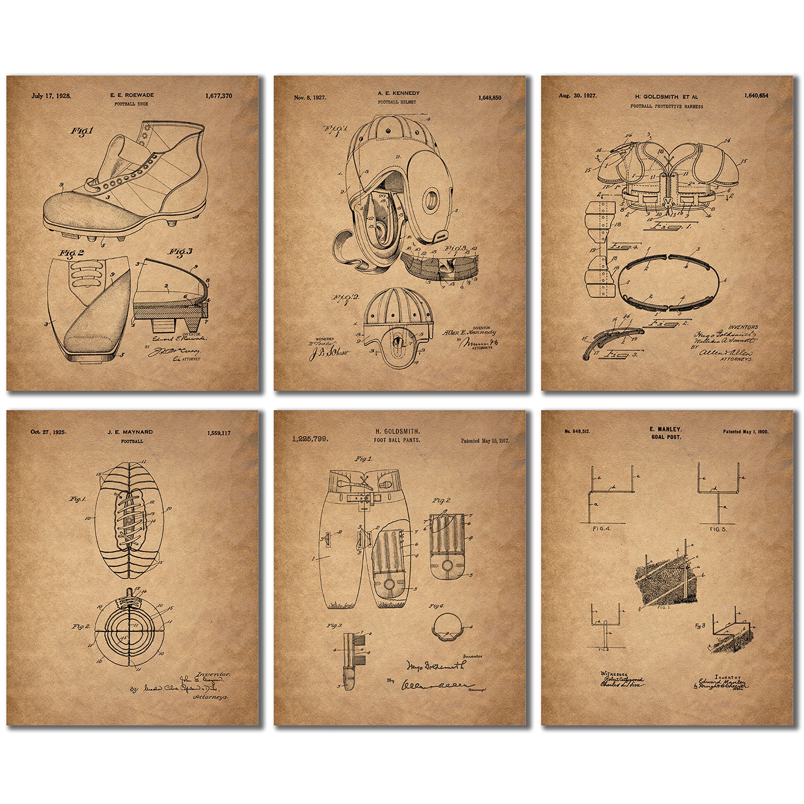 Football Patent Wall Art Prints - Set Of 6 Vintage Photos