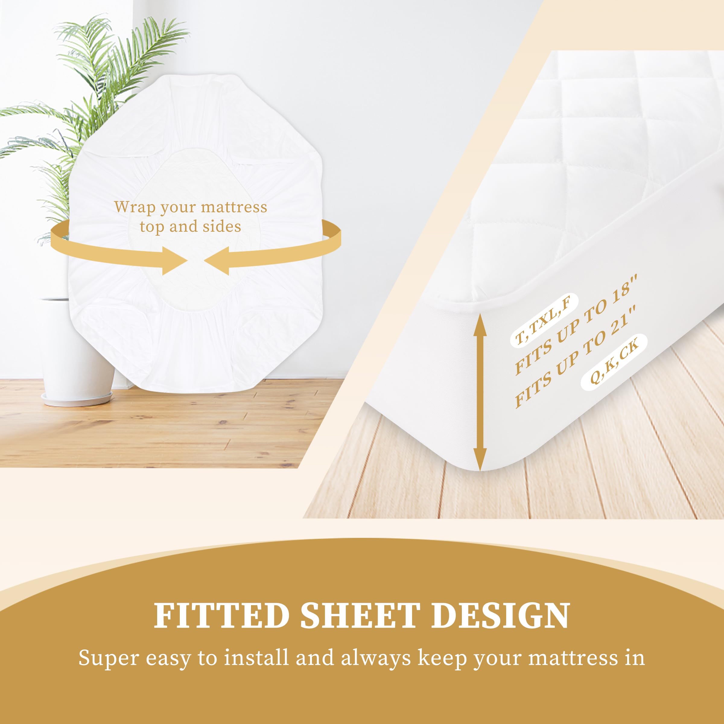 Quilted Fitted Twin XL Mattress Pad Cover, Waterproof Mattress Protector, Deep Pocket Elastic Fits Up to 18'', Breathable Soft Alternative Filling Mattress Pad