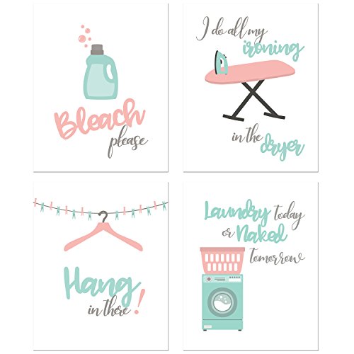 BigWig Prints Funny Laundry Room Wall Art - Laundry Posters, Cute Prints for Rooms, Decorative Artwork for Wash and Dryer Room, Humorous Photos for Home - Unframed Set of 4 (8x10)