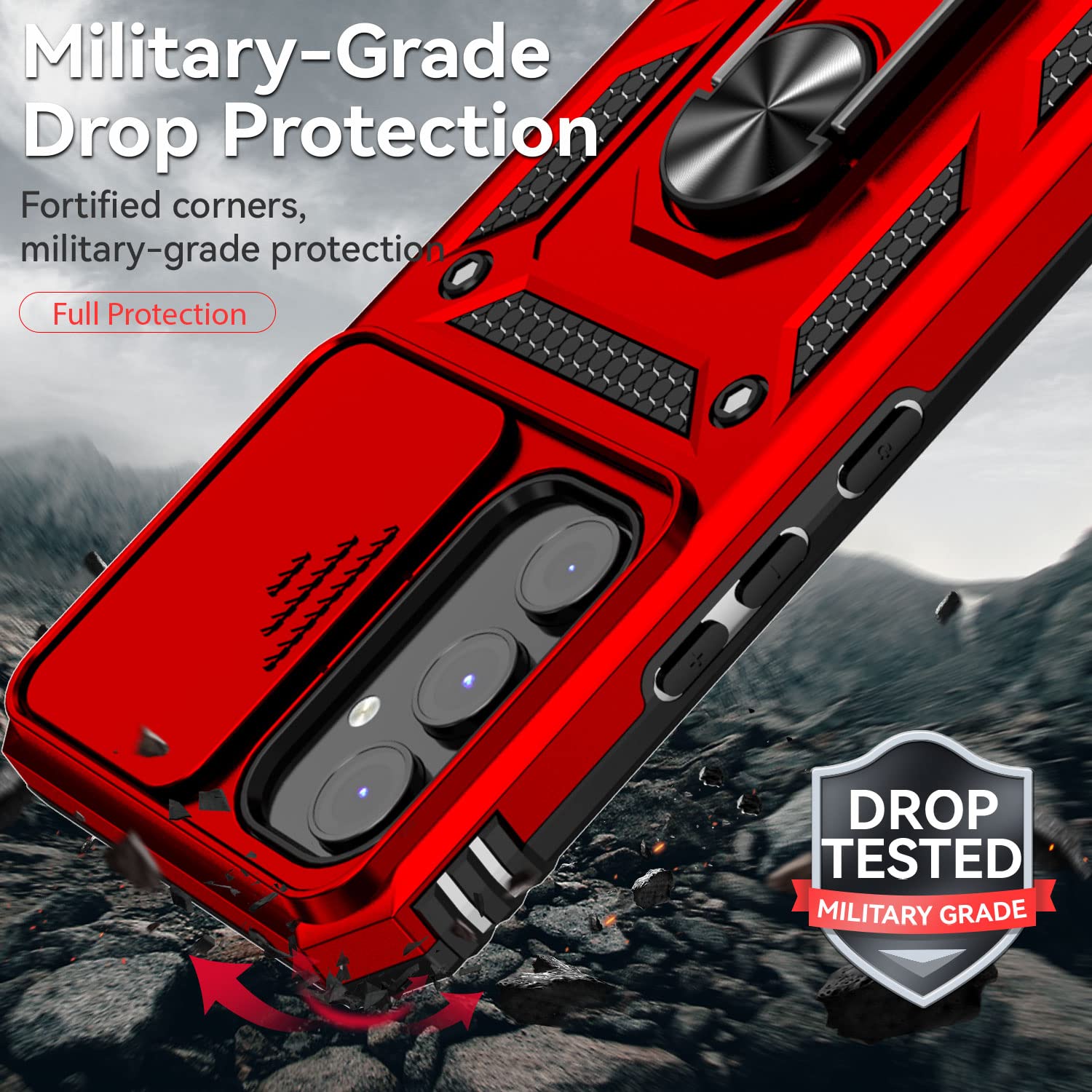 for Galaxy A54 5G Phone Case,with Screen Protectors and Camera Cover,[Military Grade] 16ft.Drop Tested Cover with Magnetic Kickstand Protective Case for Galaxy A54 5G, Red