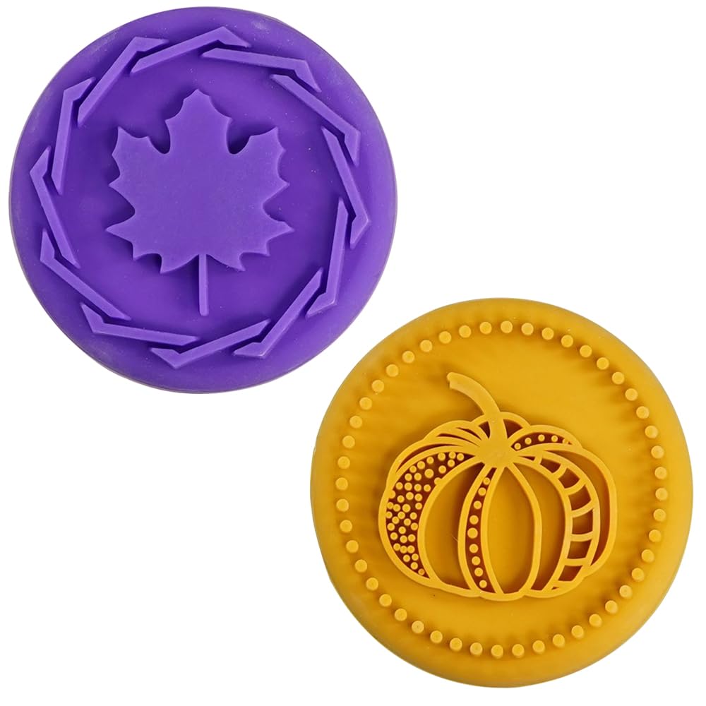 Cookie Stamp Harvest Holiday Food Stamper - Pumpkin and Harvest Leaf Design - Desserts Food or Ink Stampers - 2 Piece Set