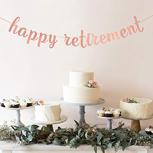 INNORU Glitter Happy Retirement Banner - for Farewell Party Bunting - Leaving Theme - Finally Retiring Party Bunting Decoration Rose Gold