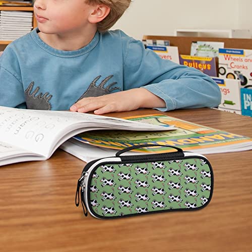 Cartoon Cow Pattern PU Leather Pen Pencil Bag Organizer Portable Makeup Carry Case Storage Handbag