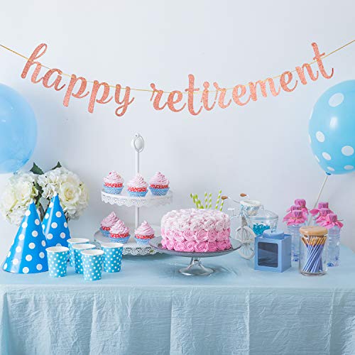 INNORU Glitter Happy Retirement Banner - for Farewell Party Bunting - Leaving Theme - Finally Retiring Party Bunting Decoration Rose Gold