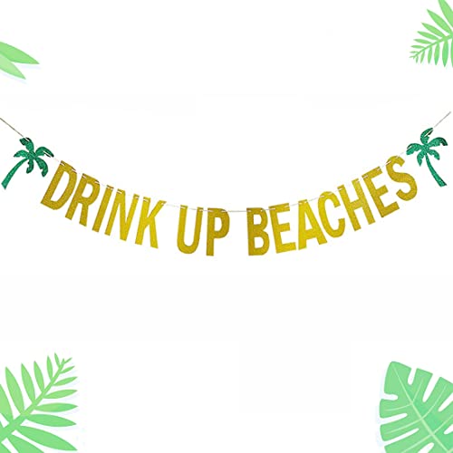 Morndew Summer Time Style with Coconut Tree Drink Up Beaches Banner for Baby Birthday Party Beach Summer Tropical Party Shower Wedding Party Bunting Decorations