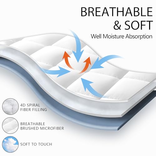 Twin XL Mattress Pad Quilted Fitted Mattress Cover Pillow Top Mattress Topper Breathable Mattress Protector with 8-21 Inch Deep Pocket