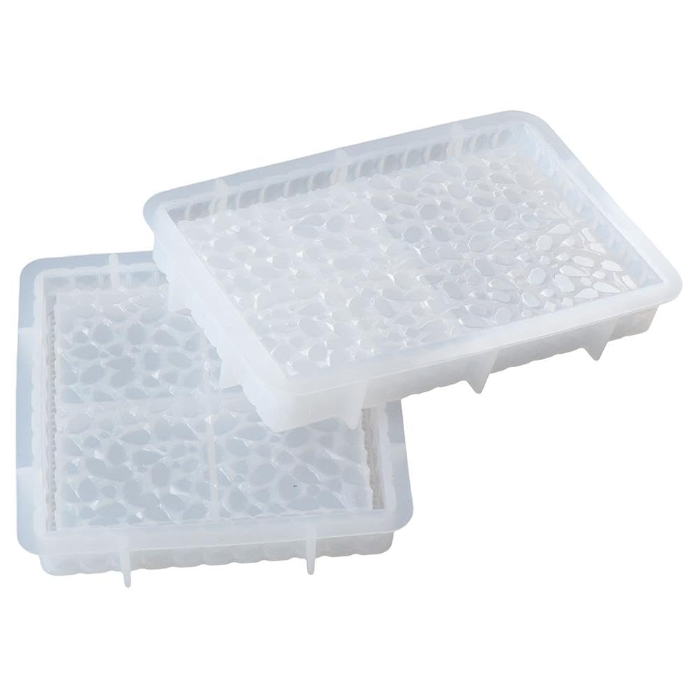 Uniquer 3Pcs Diamond Resin Tray Molds with Edges,Rectangle Round Shaped Epoxy Silicone Casting Molds for Makeup Holder,Art Craft Making Supplies