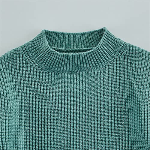 Toddler Baby Knit Sweater Kids Boy Girl Solid Color Long Sleeve Basic Pollover Top Fall Winter Warm Clothes(D-Green,12-24 Months